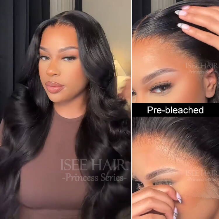 ISEE Pre Bleached Knots Body Wave Human Hair Wig Invisible HD Lace ...