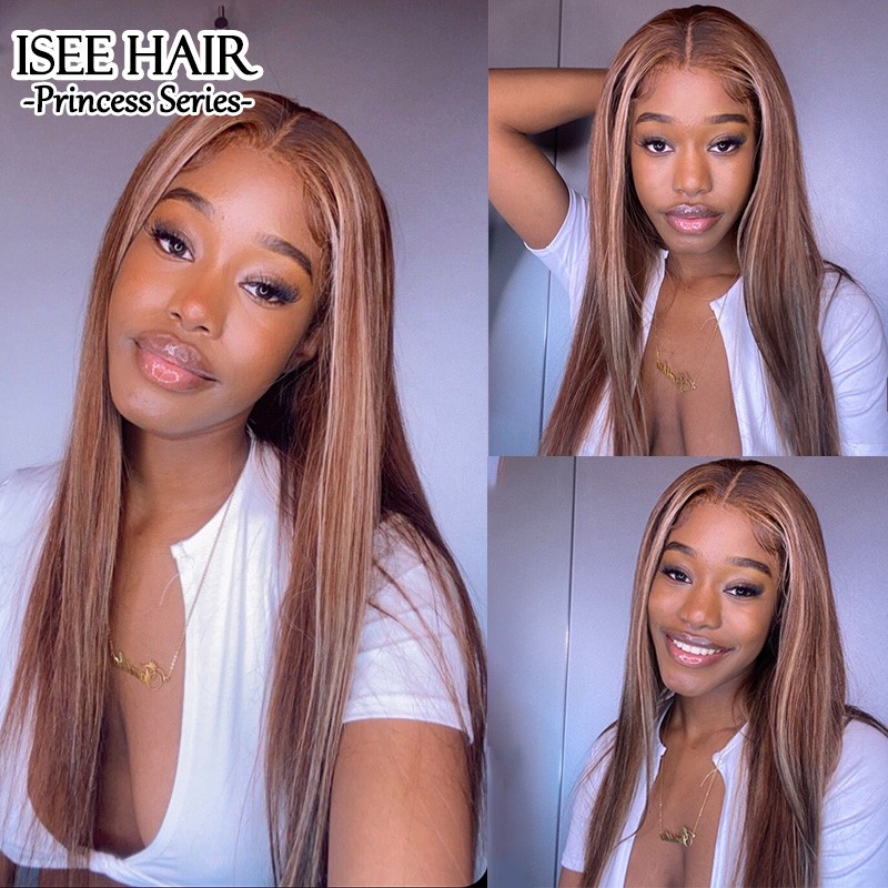Highlight Wigs Brown And Blonde Silky Straight Lace Wig 100 Human Hair