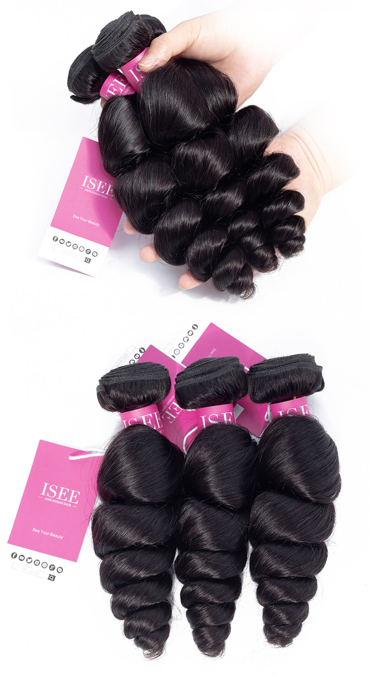 ISEE HAIR 100% Human Virgin Hair Brazilian virgin hair Loose Wave 100% ...