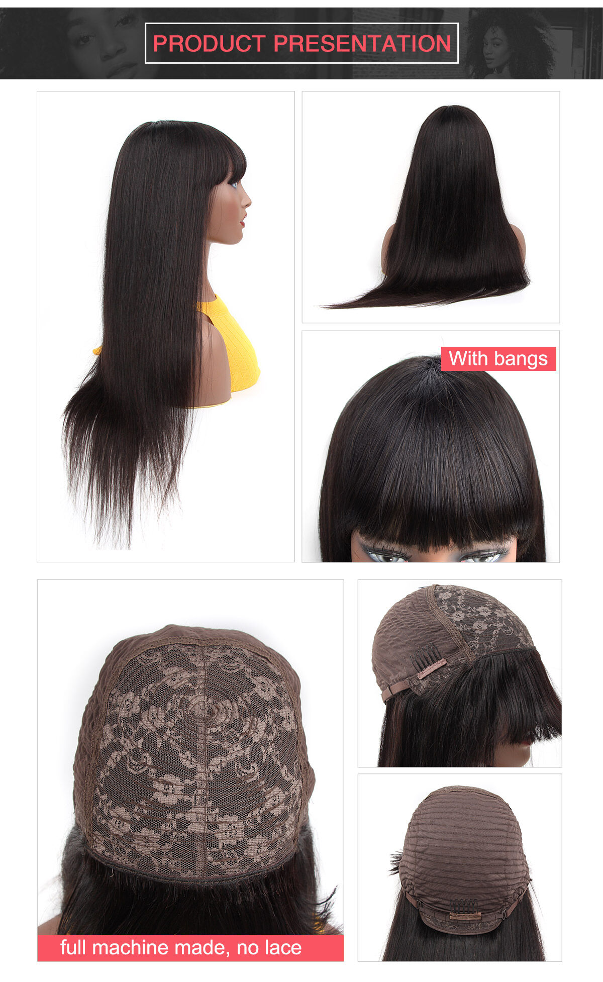 ISEEHAIR Sew In Wig Human Hair Straight Wigs Natural Color For Women ...